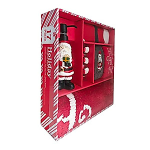 17-Piece Christmas Holiday Bathroom Accessory Set with | Resin Liquid Soap Pump| Bath Rug | Shower Curtain | 12 Curtain Hooks | 2 Hand Towels| Gift Box Set | Xmas Decor (Silly Santa)