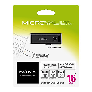 Sony USM16GR 16GB Microvault USB Flash Drive with Retractable Connector, Black