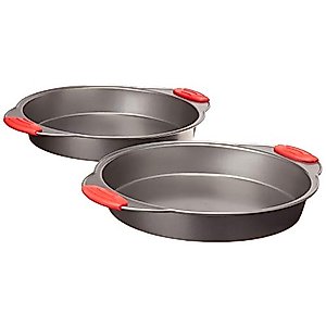 Amazon Basics Non-Stick, Round Cake Pan, 9-Inch, Gray with Red Grips, 2-Pack