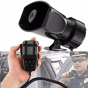 AUXMART Car Siren Horn 100W 7 Tone Sound Car Siren Vehicle Horn with Mic PA Speaker System Warning Siren Speaker Amplifier Horn Fit for Cars Vans Trucks Vehicle Motorcycles, 12V