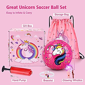 JYPS Size 3 Soccer Ball Girls, Glitter Unicorn Soccer Ball Gifts for Girls Kids Age 4-8 with Pump & Drawstring Bag, Unicorn Toys for Girls Age 3 4 5 6 7 8