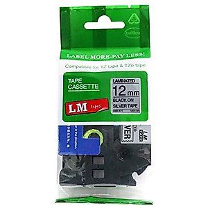 LM Tapes - Brother PT-D400 1/2" (12mm 0.47 Laminated) Black on Silver Compatible TZe P-touch Tape for Brother Model PTD400 Label Maker with FREE Tape Guide Included