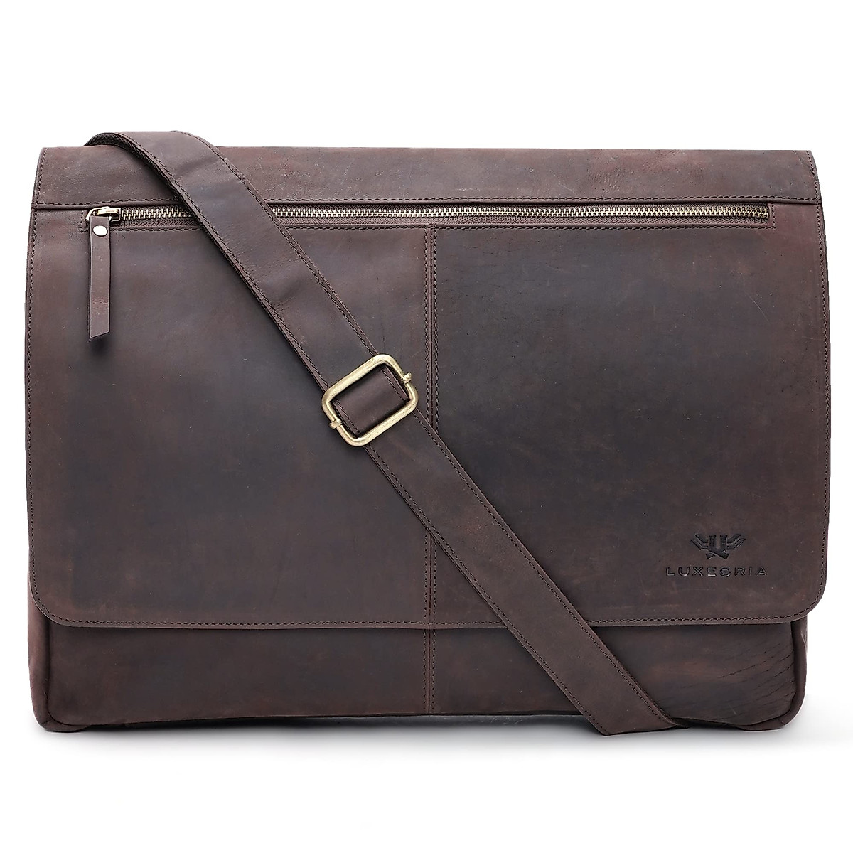 LUXEORIA Leather Briefcase Shoulder Bag for Women & Men, Over the Shoulder Bag for Women Crossbody & Mens Briefcase Office Bag for Travel | Opulent - Dark Brown