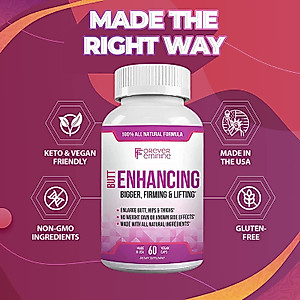 Forever Feminine Premium Butt Enhancer Pills - Big Butt Growth Formula - Shape, Lift, and Firm - Bigger Booty Glute Enhancement Products - 60 ct