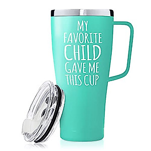 30oz Insulated Mom Travel Tumbler with Handle - My Favorite Child Gave Me This Cup Stainless Steel Tumbler for Mom from Daughter, Son as Christmas, Birthday, Mothers Day Gift, Mothers Tumbler