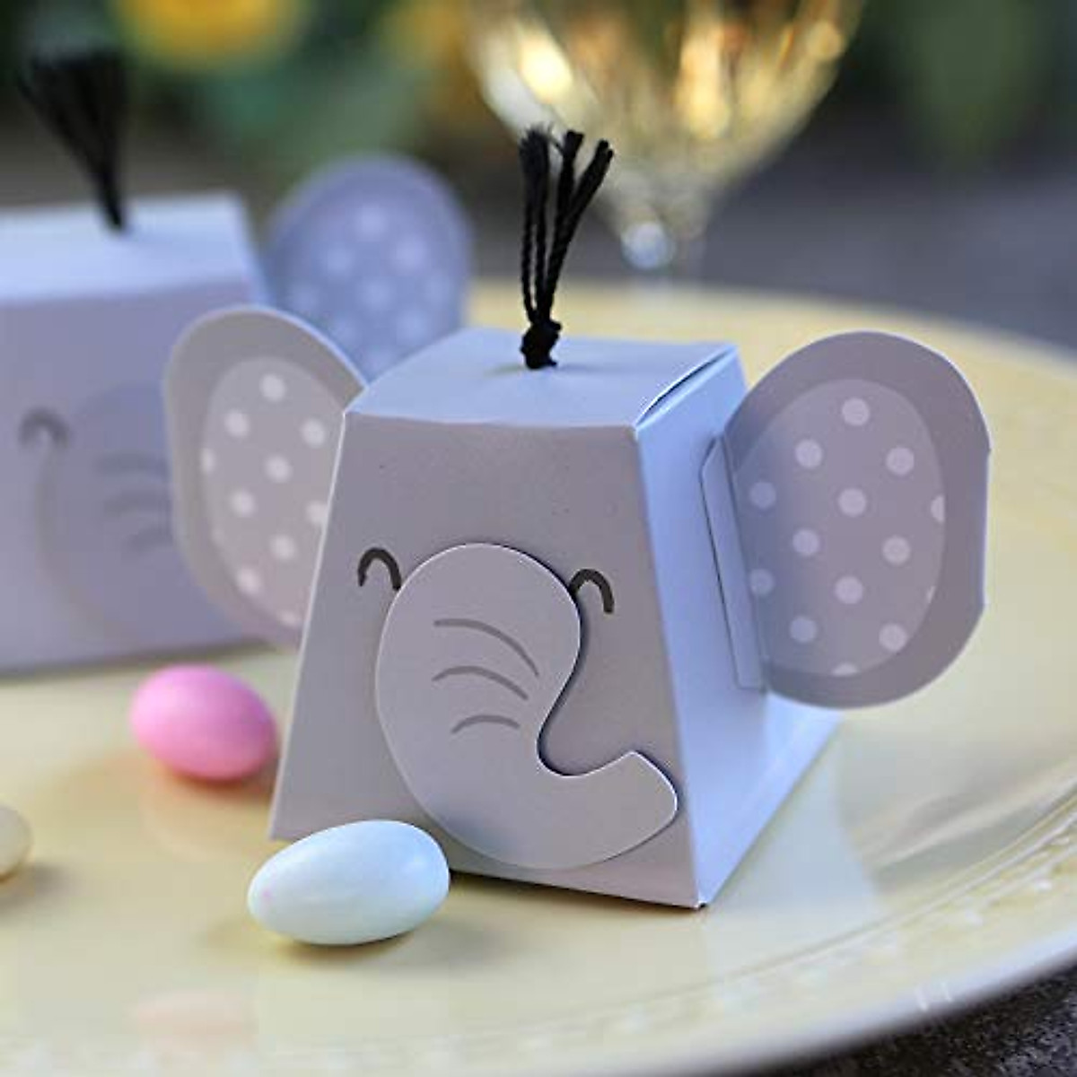 Kate Aspen Adorable Elephant Favor Box (Set of 12), One Size, Grey & Black