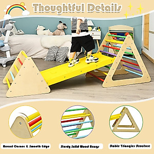 Costzon Climbing Toy for Toddlers, 3 Piece Montessori Wooden Triangle Climber w/2 Triangle Ladders & Double-sided Ramp for Sliding & Climbing, Kids Boys Girls Indoor Gym Playset Gift for Home, Daycare