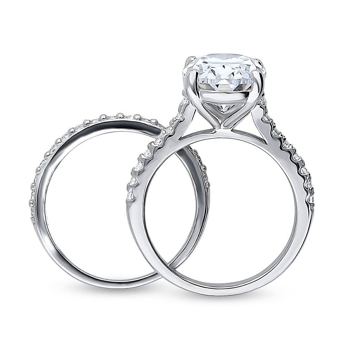 BERRICLE Sterling Silver Solitaire Wedding Engagement Rings 5.5 Carat Oval Cut Cubic Zirconia CZ Ring Set for Women, Rhodium Plated Size 6.5