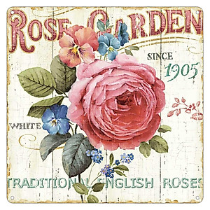 BAYABU Rose Garden Metal Vintage Tin Sign Decor for Garden House Bar Pub Funny Retro Wall Art Sign Metal Sign Vintage 8 x 8 inches