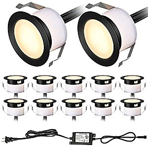 Recessed LED Deck Light Kits 12 Pack, Warm White 3500K with Φ1.22-Inch Black Protecting Shell , 12V Low Voltage Landscape In-ground Lighting, IP67 Waterproof Outdoor Step Stair Lights for Garden