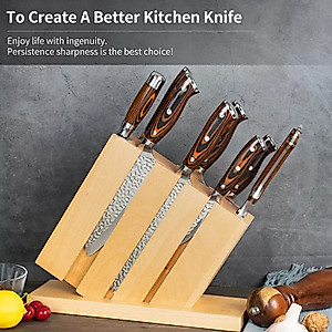 Durust Kitchen Knife Set with Beech Wood Block, 9-Piece 5Cr15Mov Stainless Steel Knives with Pakkawood +S/S 430 Bolster Handle,