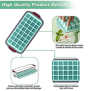 JBYAMUS Ice Cube Trays with Lid, 2 Pack Ice Cube Trays for Freezer, Hard Frame Design is Easy to Pick up Without Deforming and Spilling, Soft Silicone Base, Easy to Release and BPA Free. (Green)