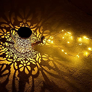 FEELIGHT Solar Lights Outdoor Garden Decorative, Small Watering Can Hanging Kettle Lantern Light Retro Waterproof Copper Solar Twinkle Lights for Backyard Table Patio Yard Pathway Walkway Decor (A)