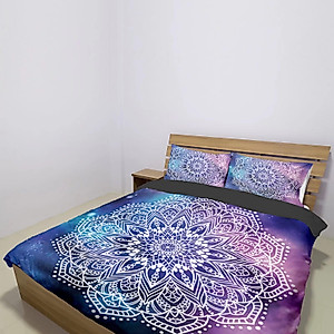gearider 3Pcs Dreamy Mandala Floral Bohemian Duvet Cover for Teens Girls Adults Galaxy Comforter Cover Set (Mandala-Purple, King)