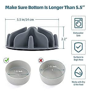 Jaoul Slow Feeder Dog Bowls Insert, Puzzle Slow Feeder with 51 Octopus Suction Cups for Medium Large Size Dog Bowls Over 6.5" Wide (Grey)