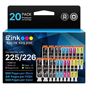 E-Z Ink (TM) Compatible Ink Cartridge Replacement for Canon PGI-225 CLI-226 PGI225 CLI226 to use with MG6220 MG6120 MG5320 MX882 MX892 (4 Large Black, 4 Cyan, 4 Magenta, 4 Yellow, 4 Small Black)20Pack