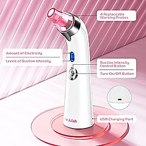 Blackhead remover pore vacuum, Facial Pore Cleaner, Electric Acne Comedone Whitehead Extractor Tool with 5 suction power, 4 probes, Blackhead Remover Suction for Women & Men (Pink)