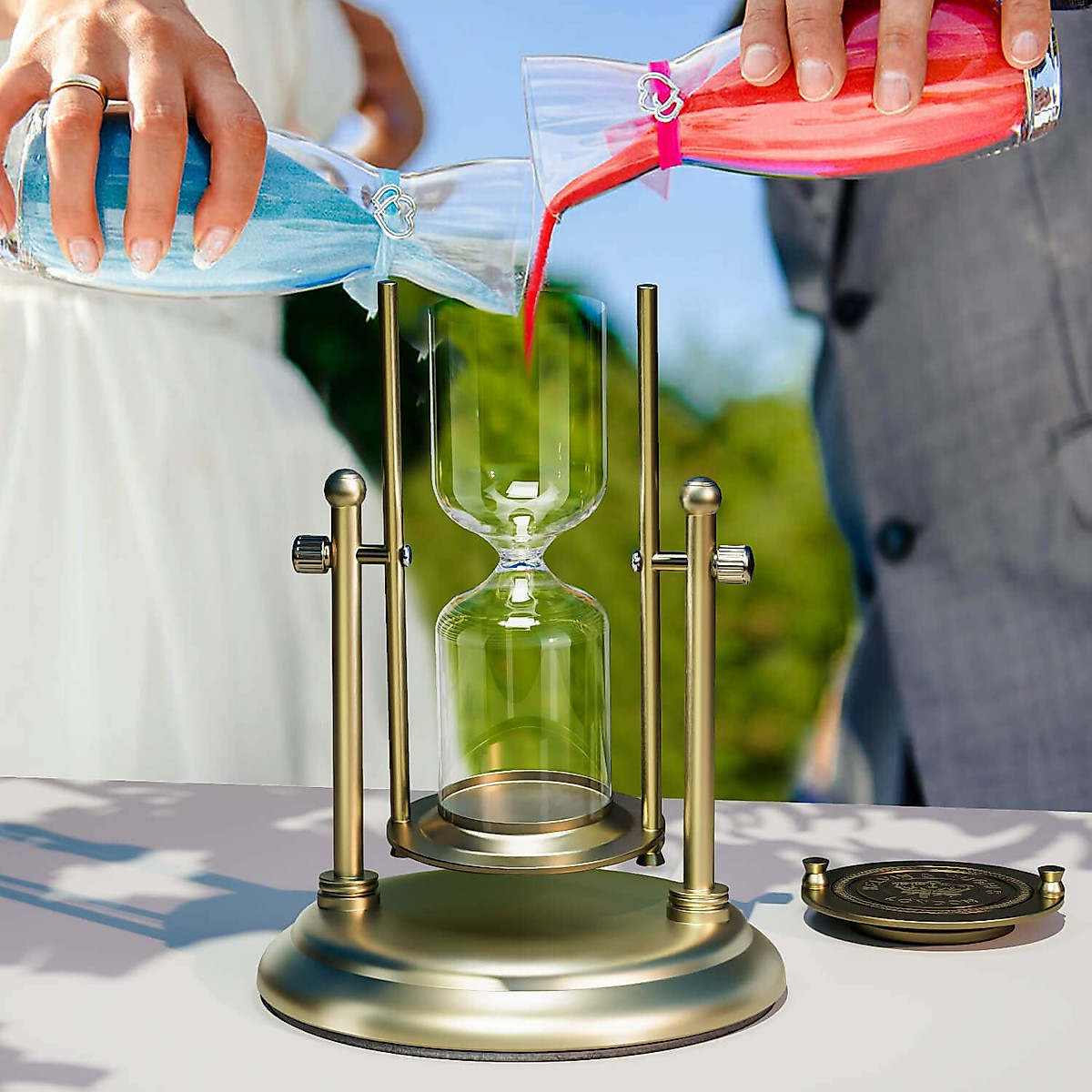 SuLiao Empty Hourglass Fillable, Brass 360° Rotating DIY Sand Timer, Unity Sand Hourglass for Wedding Ceremony Set, Large Antique Without Sand Clock Sandglass for Desk Home Office Decorative