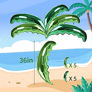 VYNYJOAN 10PCS Coconut Tree Leaves Foil Balloons 36 Inch Palm Leaf Balloons for Birthday, Baby Shower Party Supplies Hawaii Luau Beach Tropical Summer Party Decoration