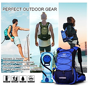 Mothybot Hydration Pack, Insulated Hydration Backpack with 2L BPA Free Water Bladder and Storage, Hiking Backpack for Men, Women, Kids for Running, Cycling, Camping - Keep Liquid Cool up to 5 Hours