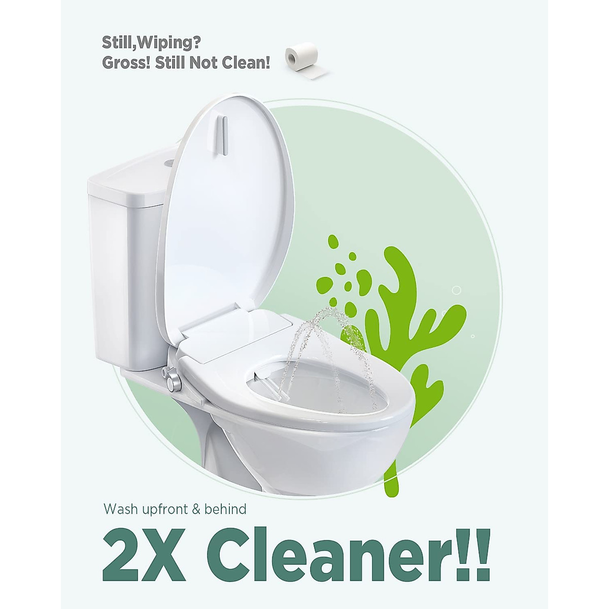 Silonn Electric Bidet Toilet Seat for Elongated Toilets, Heated Seat with Warm Air Dryer, Nightlight, Self-Cleaning Dual Nozzle, Posterior Washing and Feminine Cleaning, White