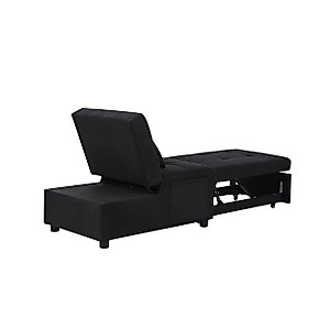 Pull Out Sleeper Chair Ottoman Bed Comfy Convertible Chair Bed Linen Fabric Futon with Storage Pocket Single Sofa Bed Small Recliners for Small Spaces Living Room Bedroom Apartment, Black