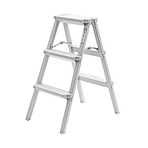 PENGJIE Folding Ladder Step Stool Ladder Stool 3 Step Folding Aluminum Heavy Duty Steel Portable Anti Slip Mat Tread Compact 150 Kg Capacity