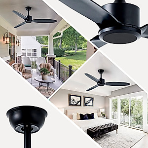 KAMLAM 52" Matte Black Ceiling Fan with Remote, Modern Ceiling Fans with Quiet Reversible DC Motor, 6 Speed, Timing, 3 Blades Ceiling Fan For Outdoor/Bedroom/Farmhouse/Patios