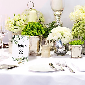 52 Pieces Wedding Table Numbers Cards 1-25 with Head Table Card Rustic Greenery Eucalyptus Table Cards Double Sided Table Place Cards and Gold Heart Wire Table Card Holder for Party Reception Birthday