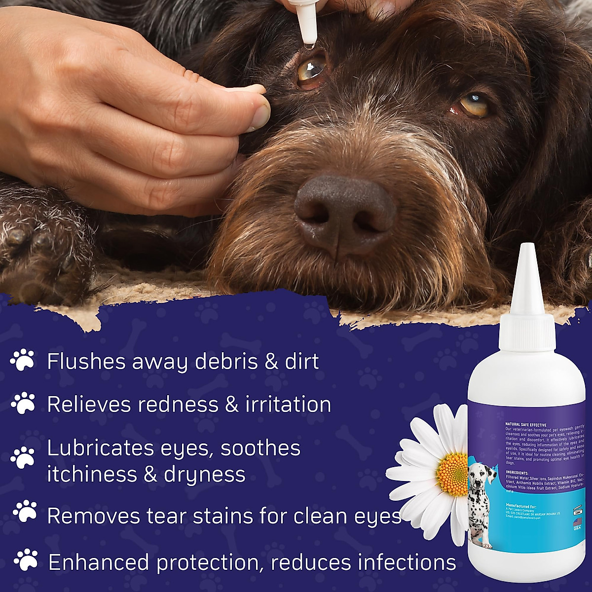 Spanielbuns Dog Eye Drops 200ml,All Natural Ingredients Eye Wash for Dogs and Cats, Cleanses Tear Stains, Mucus, Improves Allergy Symptoms and Dry Eyes(2pack)