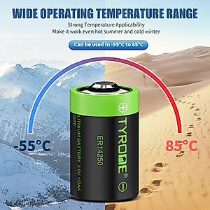 tyrone 1/2 AA Battery, Ls14250 3.6v Battery 1200 mAh ER14250 Non-Rechargeable Lithium Batteries for Dog Collars and Baby Movement Monitor Alarm Systems and More [ 6 Pack ]