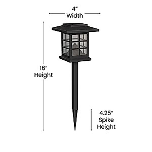 Flash Furniture DN-SL106-8-BK-GG 8 Pack Lantern Style LED Weather Resistant Outdoor Solar Powered Lights for Pathway, Garden, & Yard, Black