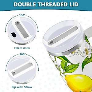 RPLIFE Bright Yellow Lemons White 40 Oz Tumbler, Stainless Steel Tumbler with Straw, Tumblers for Women