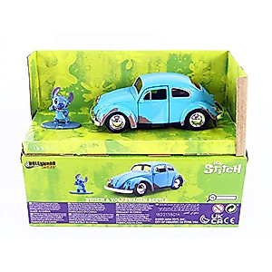 Jada Toys Disney Lilo and Stitch 1:32 Volkswagen Beetle Die-cast Car w/ 1.65" Stitch Figure, Toys for Kids and Adults