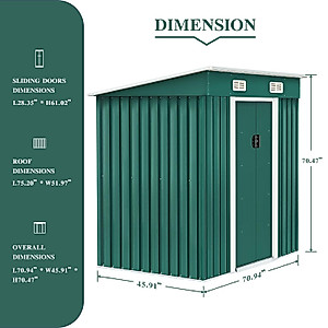 BonusAll Storage Shed Tool House 6x4 FT Outdoor Garden Steel Shed with Sliding Door(Green)