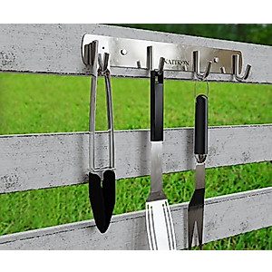 NATIKON Heavy Duty Stainless Steel Rack Hanger Hook for BBQ Grill Utensils and Grill Accessories - Easy to Install for Indoor or Outdoor Use - 2 Pcs