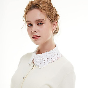 Shinywear Women's Peter Pan Collar Detachable Lace Half Shirt, Style 2 White