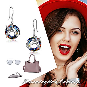POPLYKE Hummingbird Earrings for Women Sterling Silver Hummingbird Bird Daisy Flower Dangle Drop Earrings with Volcano Circle Crystal Gifts(volcano)