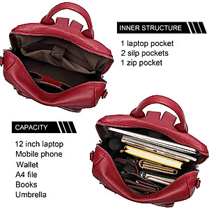 ALTOSY Genuine Leather Backpack Purse for Women Large Shoulder Bag With Laptop Compartment Multiple Pockets(S106 Red)
