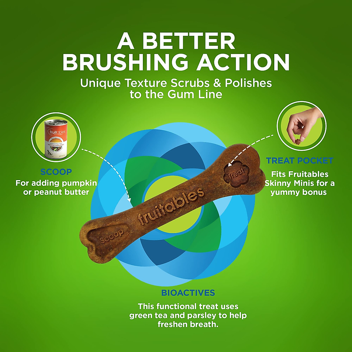 Fruitables Bioactive Dental Chews | Gluten and Grain-free Dental Treat | Superfood Formulated | Medium Dogs | 10 count