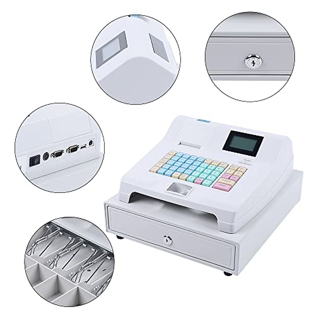 Pos System Cash Register,48-Keys LED Display Electronic Cash Register with Removable Cash Tray and Thermal Printer,Multifunction Cash Register for Small Business/Retail/Restaurant
