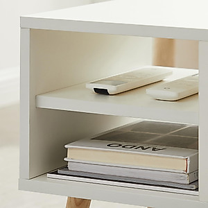 JZXSHD White Wood Lift Top Coffee Table with Hidden Compartment and Adjustable Storage Shelf, Solid Wood Legs Coffee Table with Open Storage Shelf for Home Living Room, Office