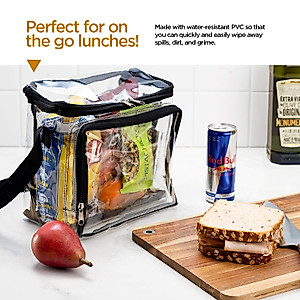 SP HOME GOODS Clear Tote Bag Stadium Approved Lunch Bag for Men and Women with Adjustable Shoulder Strap, Mesh Pockets, Zipper Closure (Black 2 Pack)