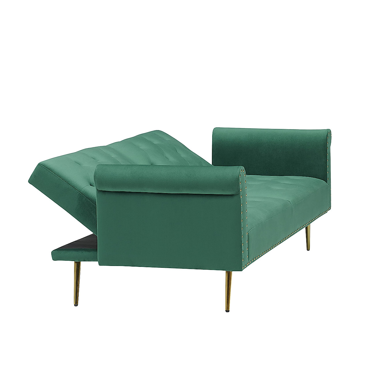 Eafurn Modern Velvet Upholstered Futon Bed Sectional Folding Recliner Sleeper Reversible Loveseat Convertible Daybed,3 Angles, Nailhead Tufted Sofa & Couches for Small Places, Green w/Naildhead Trim