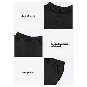 Aleumdr Womens 2 Piece Sweatsuit Sets 2023 Fall Trendy Half Zip Pullover Long Sleeve Sweatshirt Jogger Pants Outfits with Pockets Black XX-Large