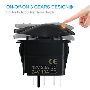 HOKAAER Waterproof Rocker Switch Toggle On-Off-On 12V/20A 24V/10A 7Pin DPDT Blue LED Light, with Jumper Wires Set for Marine Boat Car Truck Trailer 4x4 Caravan RV SUV ATV UTV