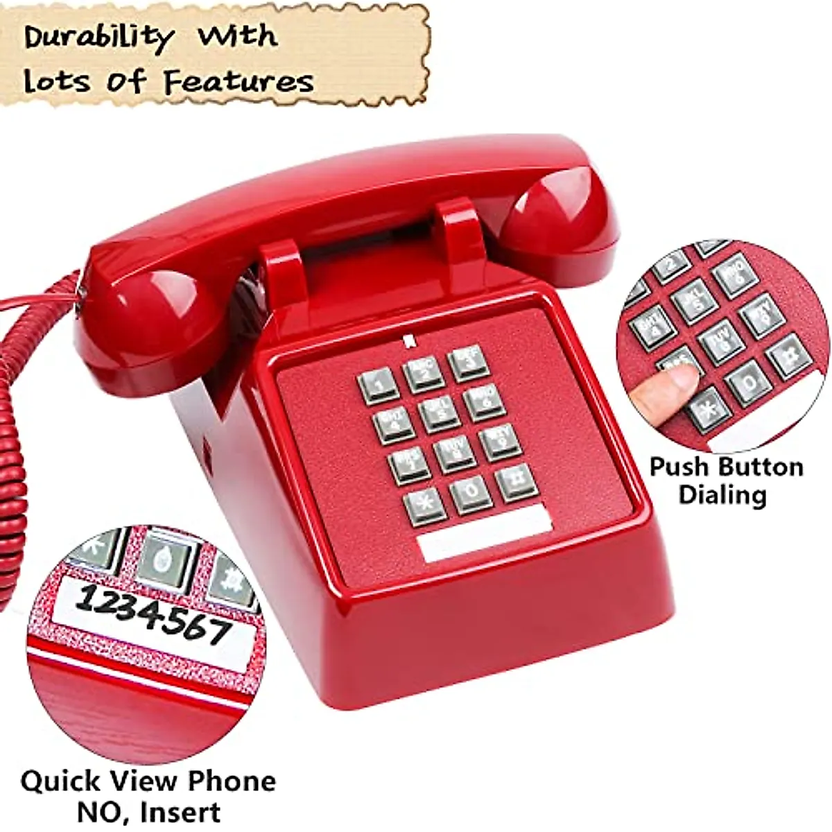 Classic Vintage Cord Phones for Landline Old Telephone with Mechanical Ringer Volume Control Retro Analog Desk Phone for Home,School and Office