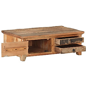 QJBSAVVA Coffee Table 35.4"x19.7"x12.2" Solid Reclaimed Wood,Entrance Table Tray Tables Center Table Low Table Suitable for Meeting Rooms, Reception Rooms, Offices