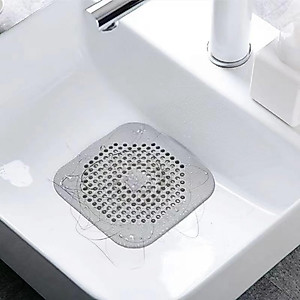 Hufopik Hair Catcher,Square Hair Drain Cover for Shower Silicone Hair Stopper with Suction Cup,Easy to Install Suit for Bathroom,Bathtub,Kitchen 2 Pack (Grey)