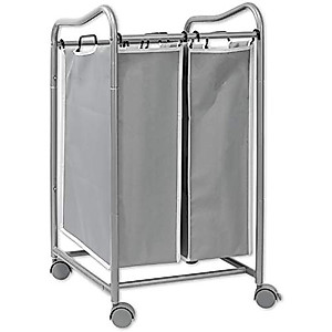 SimpleHouseware 2-Bag Heavy Duty Rolling Laundry Sorter Cart, Silver